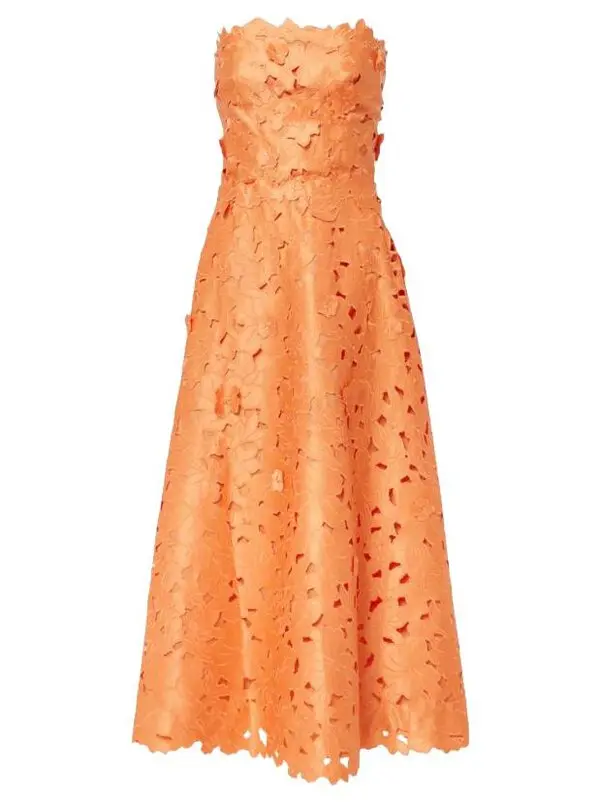 Costarellos Lorina Lace Bustier Dress - Orange