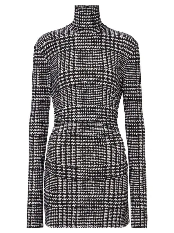 Norma Kamali Turtleneck Plaid Mini Dress - Black