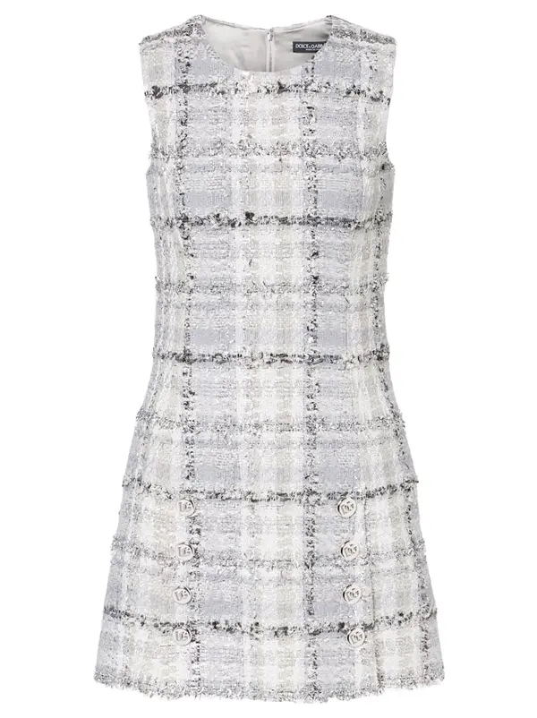 Dolce & Gabbana Checked Lamé Tweed Minidress - Grey