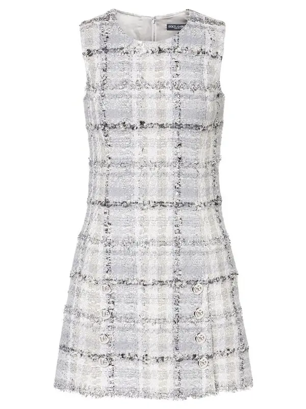 Dolce & Gabbana Checked Lamé Tweed Minidress - Grey