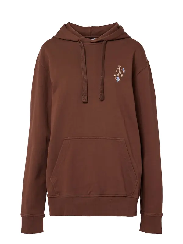 JW Anderson Printed Embroidered Cotton Jersey Hoodie - Brown