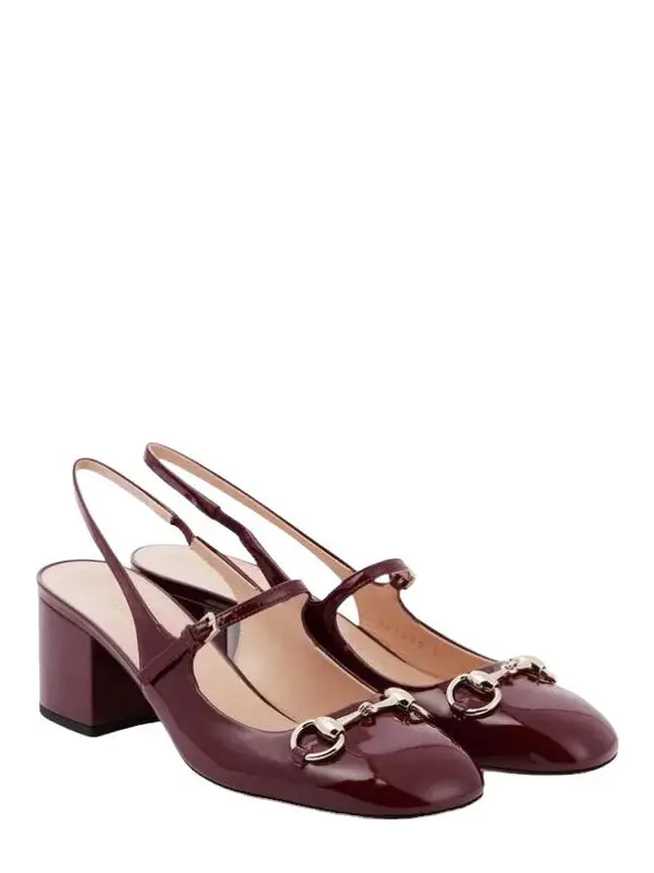 Gucci Horsebit Patent Leather Slingback Mary Jane Pumps - Burgundy