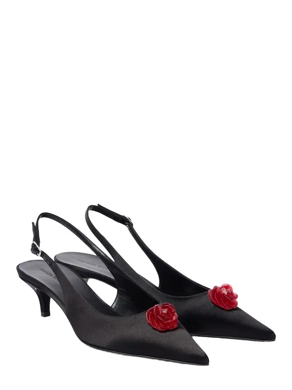 Magda Butrym 45 Floral-appliqué Satin Slingback Pumps - Black