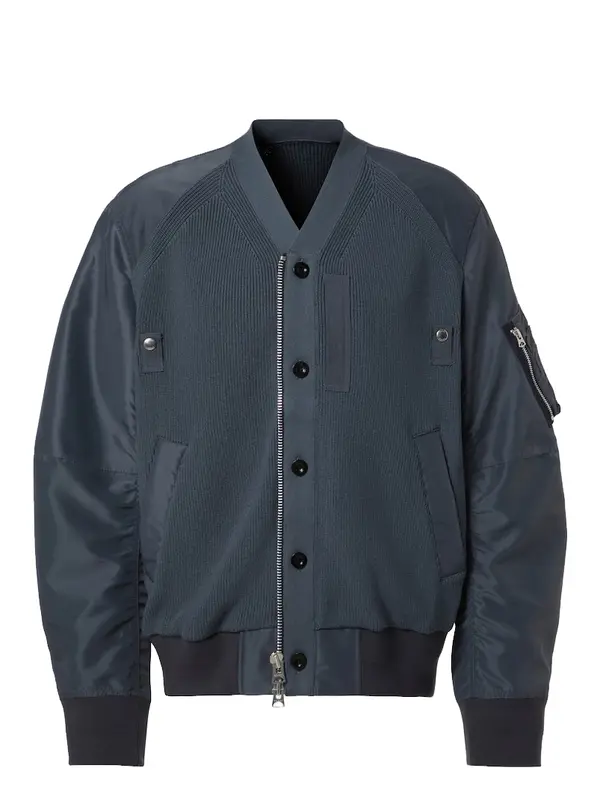 Sacai Paneled Knit & Twill Blouson - Blue