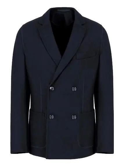Giorgio Armani Icon Double-breasted Jacket In Fulled Cashmere Interlock - Navy