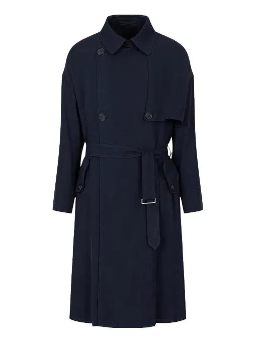 Giorgio Armani Icon Cupro Double-breasted Trench Coat - Blue