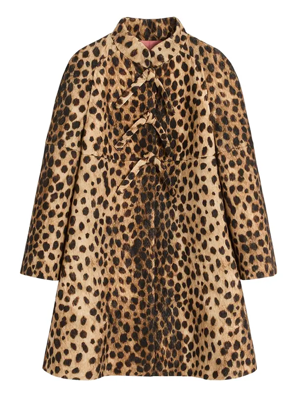 Valentino Garavani Leopard Print Wool Coat With Ribbon Detail - Brown Black