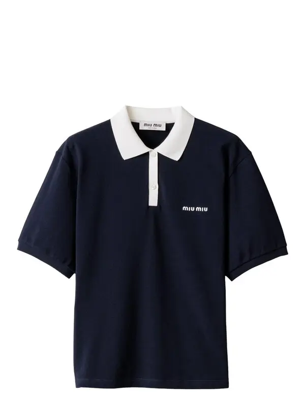 Miu Miu Cotton Piqué Polo Shirt - Navy