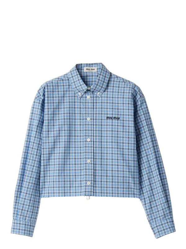 Miu Miu Checked Poplin Shirt - Lightblue / Blue