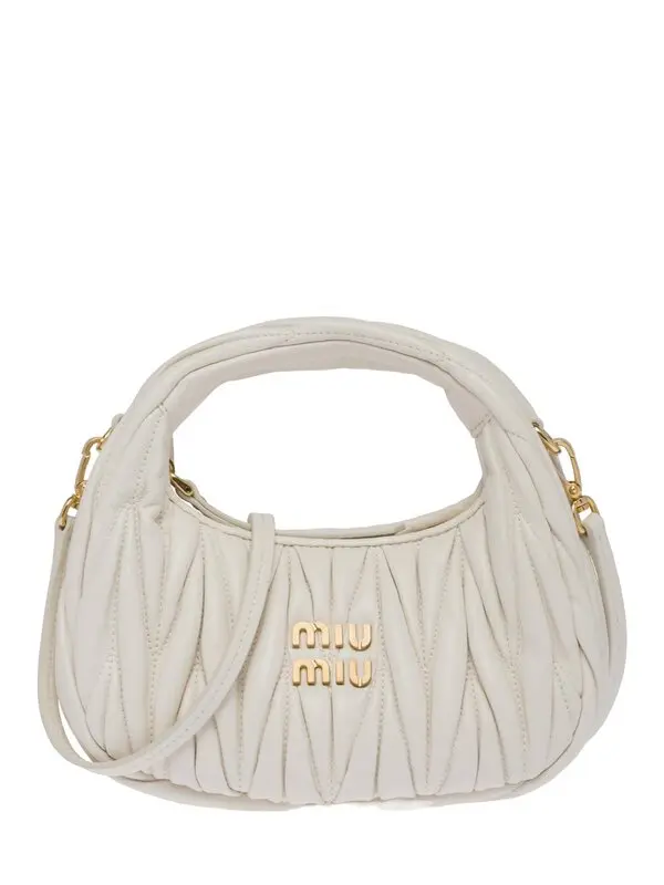 Miu Miu Wander Matelassé Nappa Leather Mini Hobo Bag - White