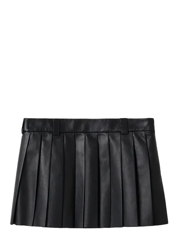 Miu Miu Nappa Leather Pleated Skirt - Black