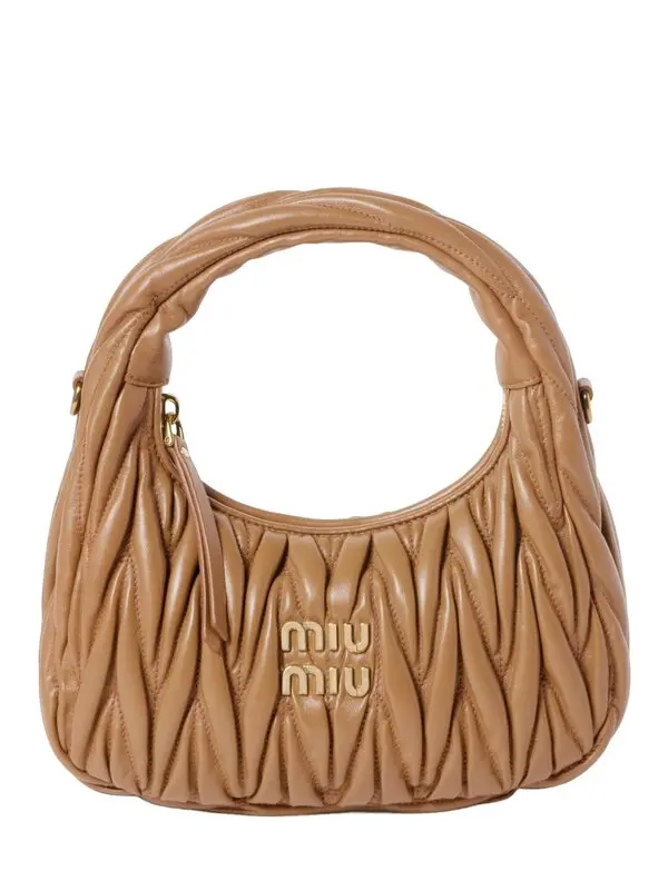 Miu Miu Wander Matelassé Nappa Leather Hobo Bag - Caramel