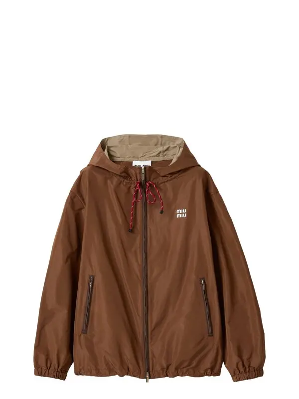 Miu Miu Technical Fabric Zip-up Hoodie Jacket - Cocoa Brown