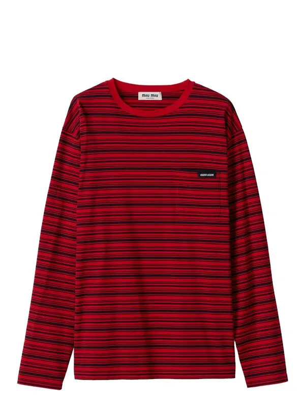 Miu Miu Long-sleeved Cotton Jersey T-shirt - Red/black