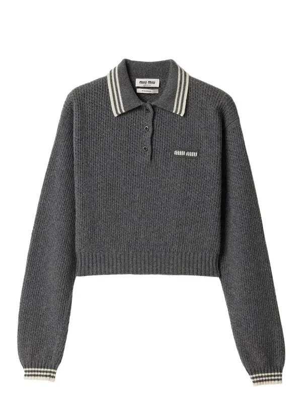 Miu Miu Wool And Cashmere Polo Sweater - Slate Gray