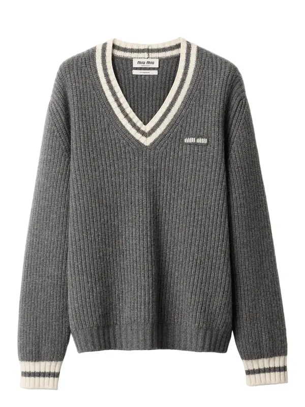 Miu Miu Wool And Cashmere V-neck Sweater - Slate Gray