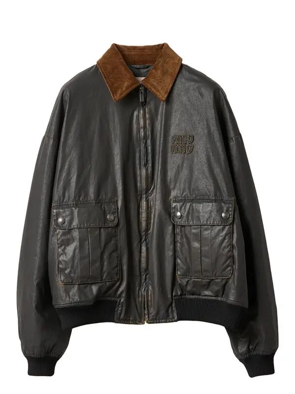 Miu Miu Resin-finish Poplin Bomber Jacket - Black