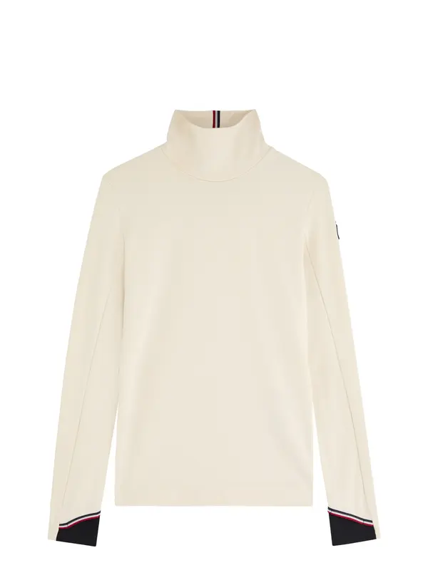 Moncler Logo-appliquéd Stretch-jersey Top - Cream