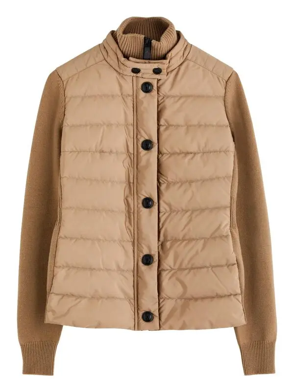 Moncler Logo Quilted Shell And Wool-blend Cardigan - Beige