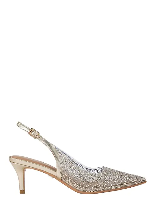 Carvela Lovebird Rhinestone-embellished Slingback Courts - Gold