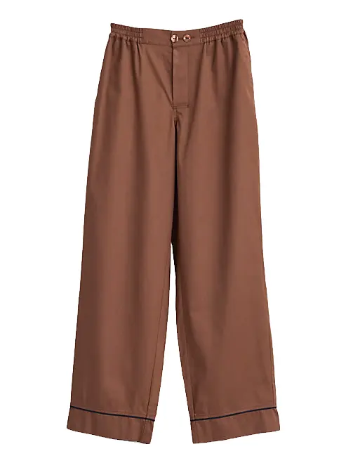 HAY Outline Contrast-piping Cotton Pyjama Trousers - Milk Chocolate