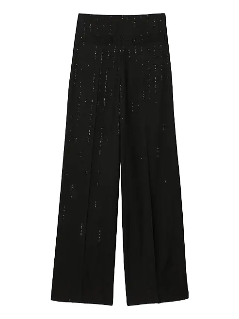 Sandro Sequin-embellished Straight-leg Woven Trousers - Noir / Gris