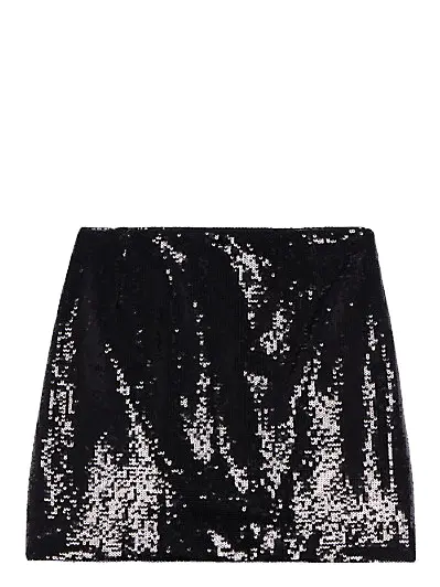 The Kooples Sequin-embellished Woven Mini Skirt - Black Stone