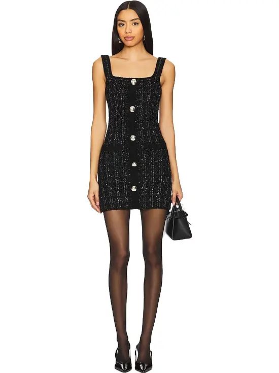 Retrofete Amanda Tweed Mini Dress - Black & Silver