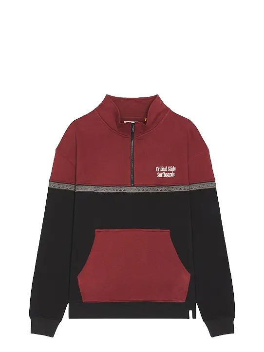 CRITICAL SLIDE Offset Rib Zip Crew In Burgundy,black - Ruby