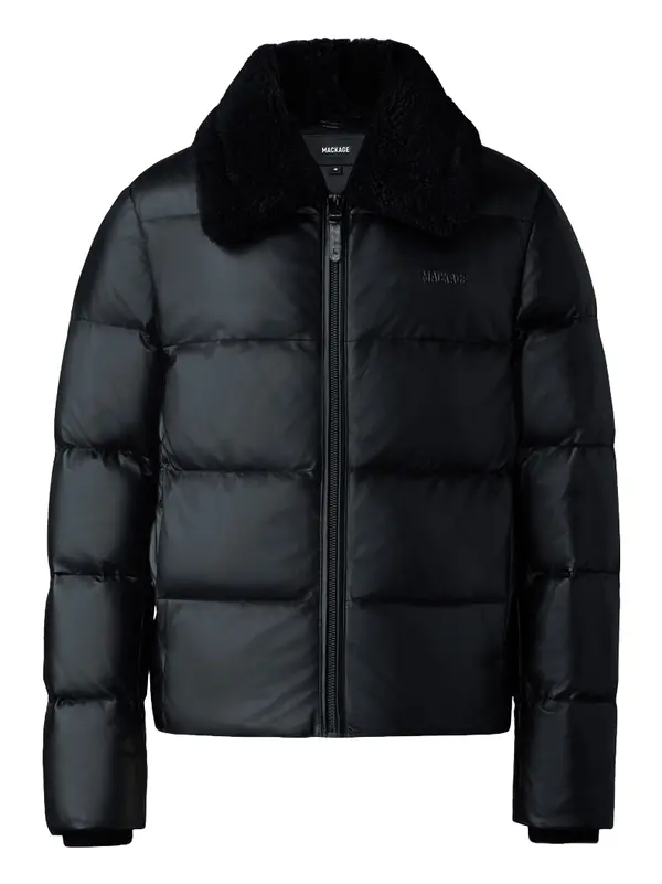 Mackage Kyrie Leather Down Jacket With Shearling Collar - Black