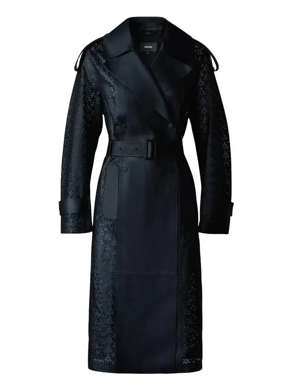 Mackage Lorelei Perforated Leather Long Coat - Black