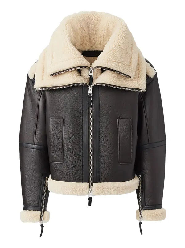 Mackage Lotte Sheepskin Jacket With Double Collar - Chocolate