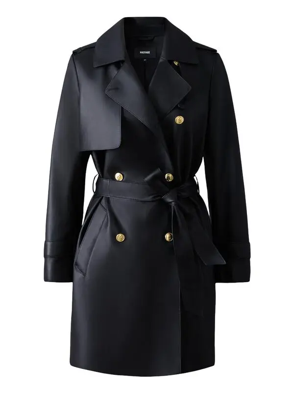 Mackage Mely Long Leather Trench Coat - Black-gold