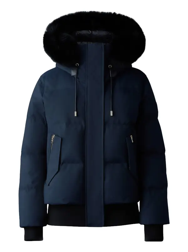 Mackage Down Bomber Jacket With Fox Fur Trim - Navy