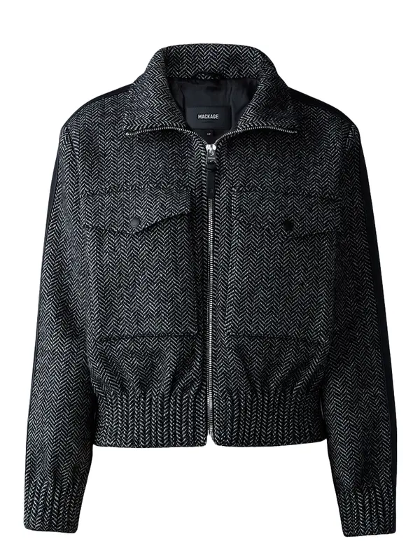 Mackage Short Herringbone Wool Jacket - Black-white