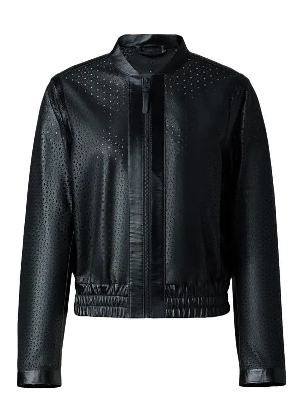 Mackage Noelia Perforated Leather Bomber Jacket - Black