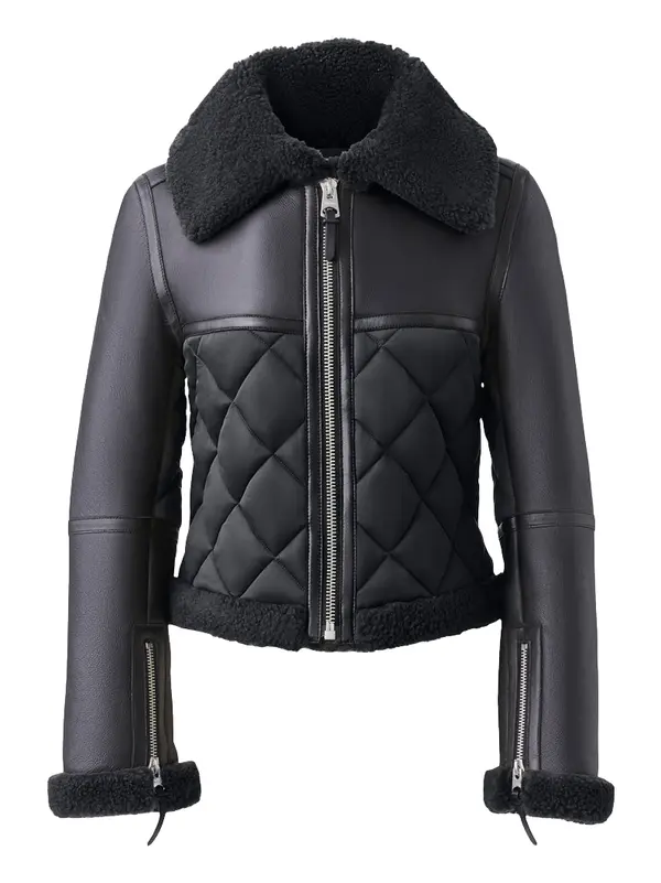 Mackage Tulip Quilted Sheepskin Jacket With Shearling Trim - Black