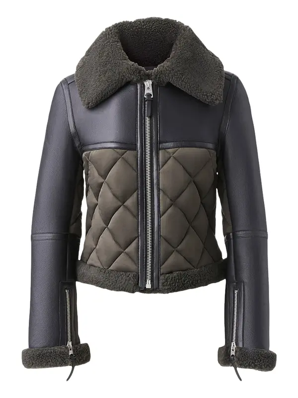 Mackage Tulip Quilted Sheepskin Jacket With Shearling Trim - Dark Olive
