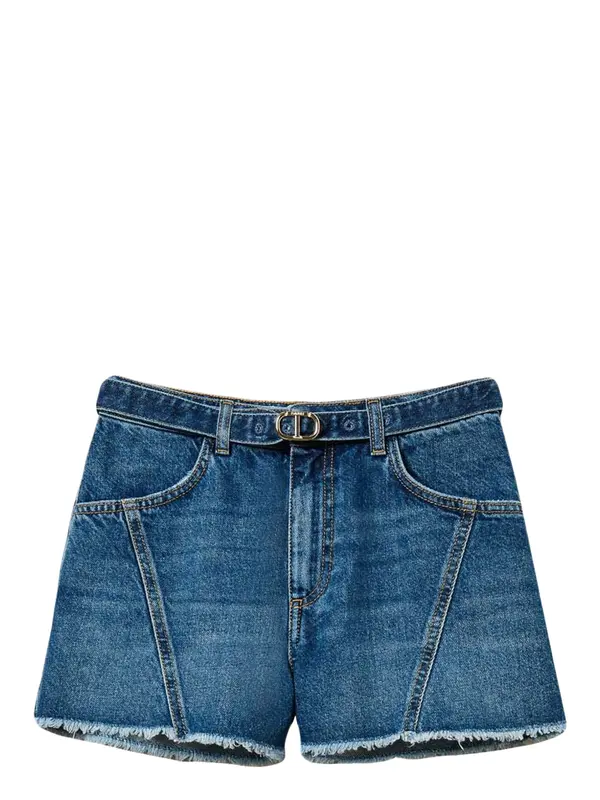 TWINSET Belted Denim Shorts - Blue