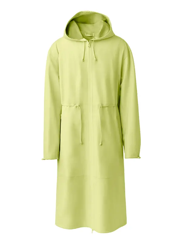 Mackage Alban Monochromatic Leather Coat With Hood - Pale Lime