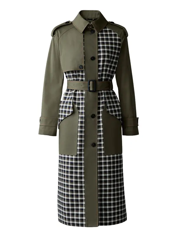 Mackage Akili-pl Single-breasted Plaid Trench Coat - Light Military