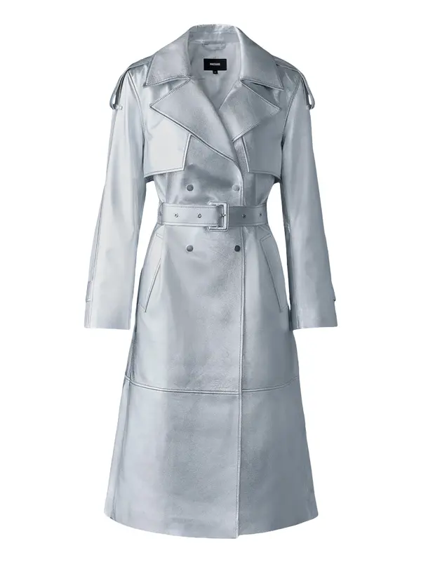 Mackage Carmela-m Metallic Laminate Leather Trench Coat - Silver