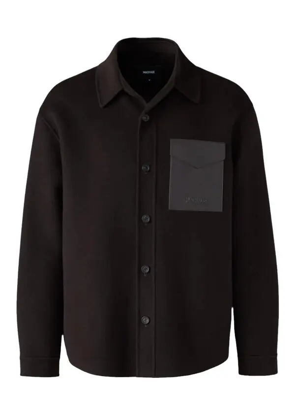 Mackage Emmanuel Double-face Wool Overshirt With Leather Patch Pocket - Coffee