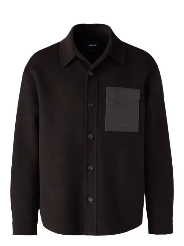 Mackage Emmanuel Double-face Wool Overshirt With Leather Patch Pocket - Coffee