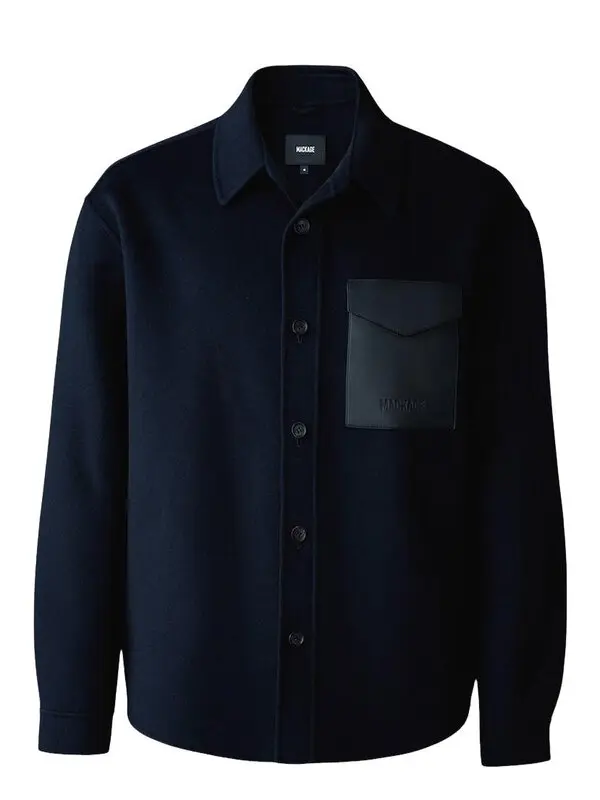 Mackage Emmanuel Double-face Wool Overshirt With Leather Patch Pocket - Navy
