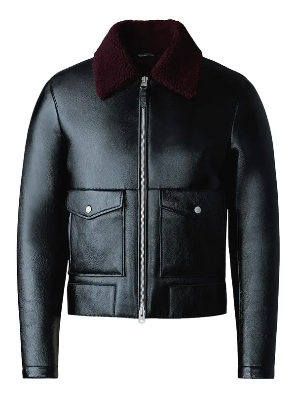 Mackage Enzo Shearling Collar Sheepskin Jacket - Black-garnet