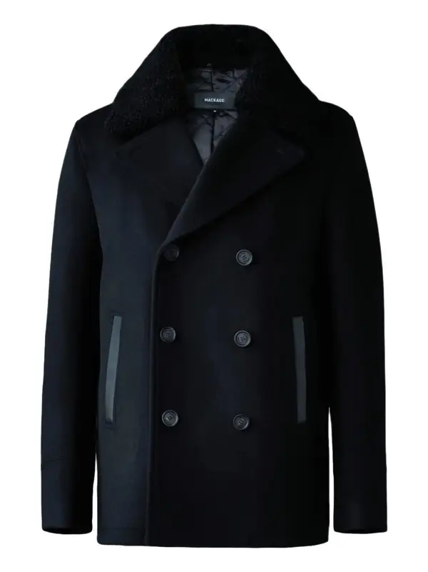Mackage Cole Wool Pea Coat With Shearling Collar - Black