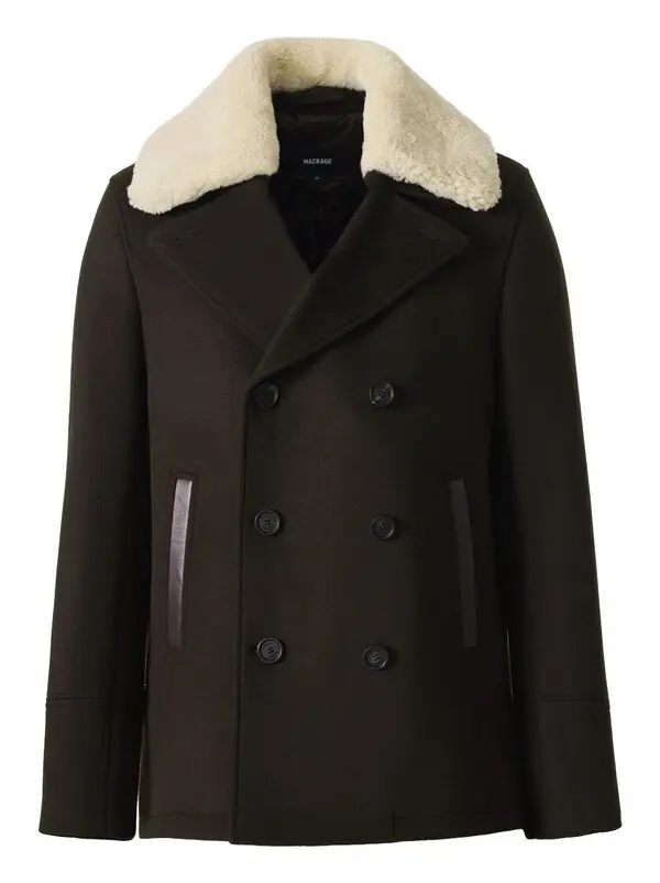 Mackage Cole Wool Pea Coat With Shearling Collar - Coffee