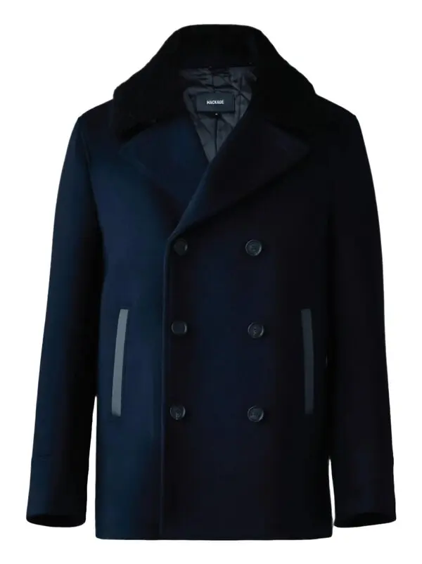 Mackage Cole Wool Pea Coat With Shearling Collar - Navy