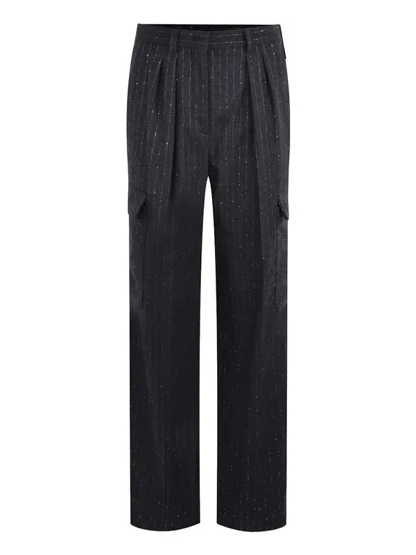 MANUEL RITZ Pinstriped Wool Blend Cargo Trousers - Grey